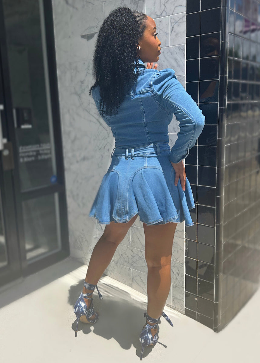 FLIRTY GAL SKIRT DENIM – Meow and Barks Boutique